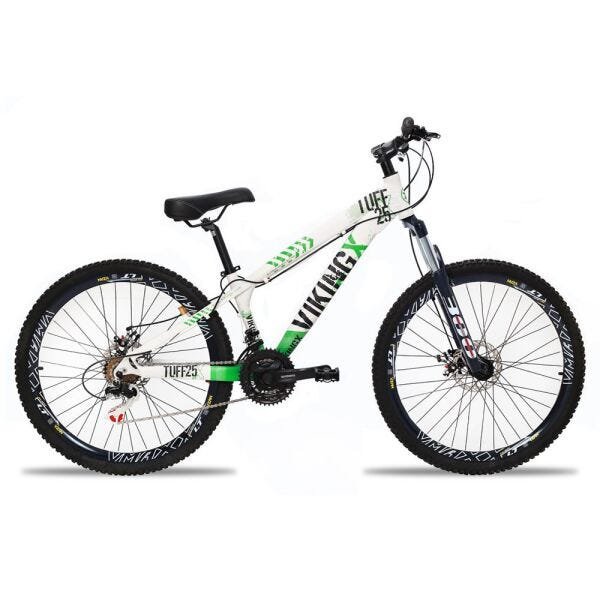 Bicicleta Aro 26 Vikingx 21V Freio Hidr Shimano Vmax Spinner - Branco com Verde | MadeiraMadeira