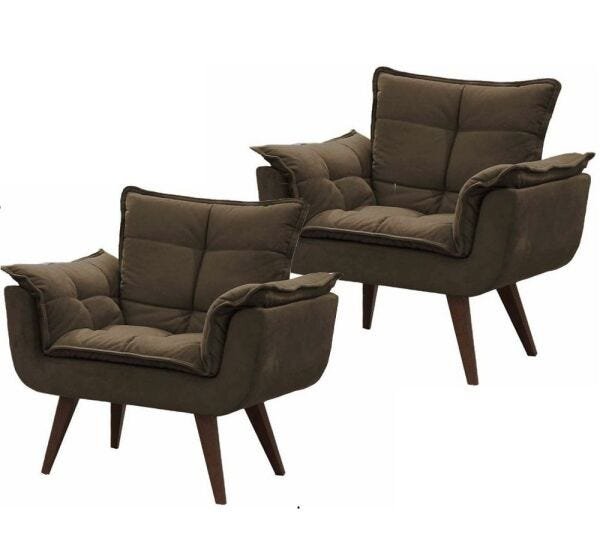 Poltrona Pérola Conjunto - Suede Base Palito - Marrom | MadeiraMadeira