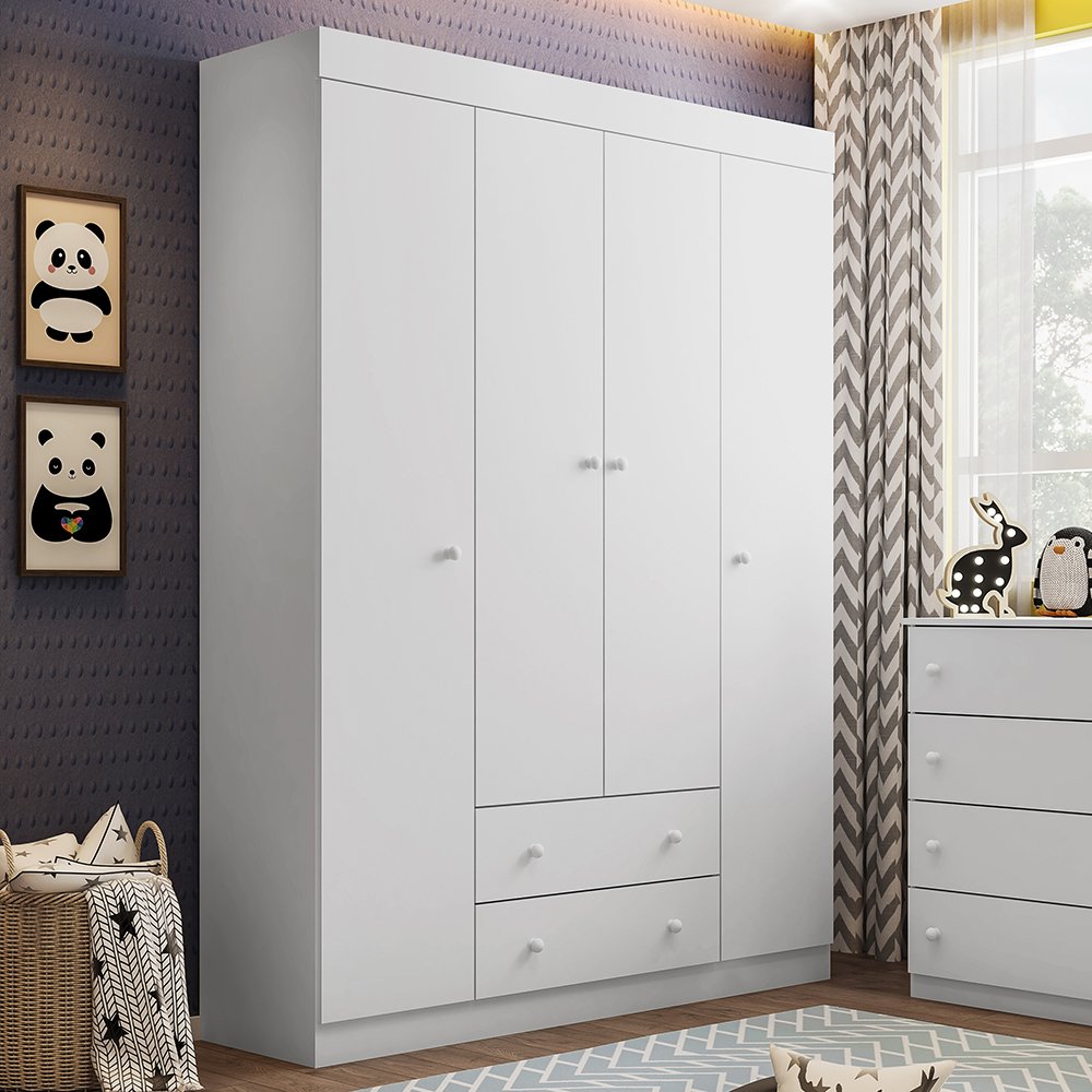 Guarda-Roupa Roupeiro Infantil 4 Portas E 2 Gavetas - Branco ...