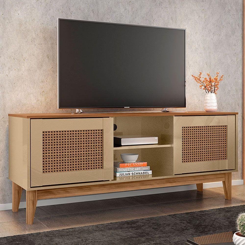 Rack Safira 2 Portas 1,35m Versátile Para Tv Até 60 Polegadas - Champagne/cedro - Cor: Bege ...