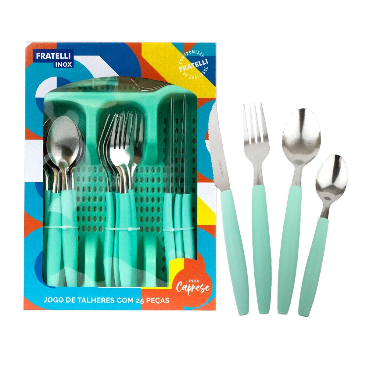 Jogo de Talheres Inox 25 Peças Faqueiro Linha Caprese Com Porta Talher ...