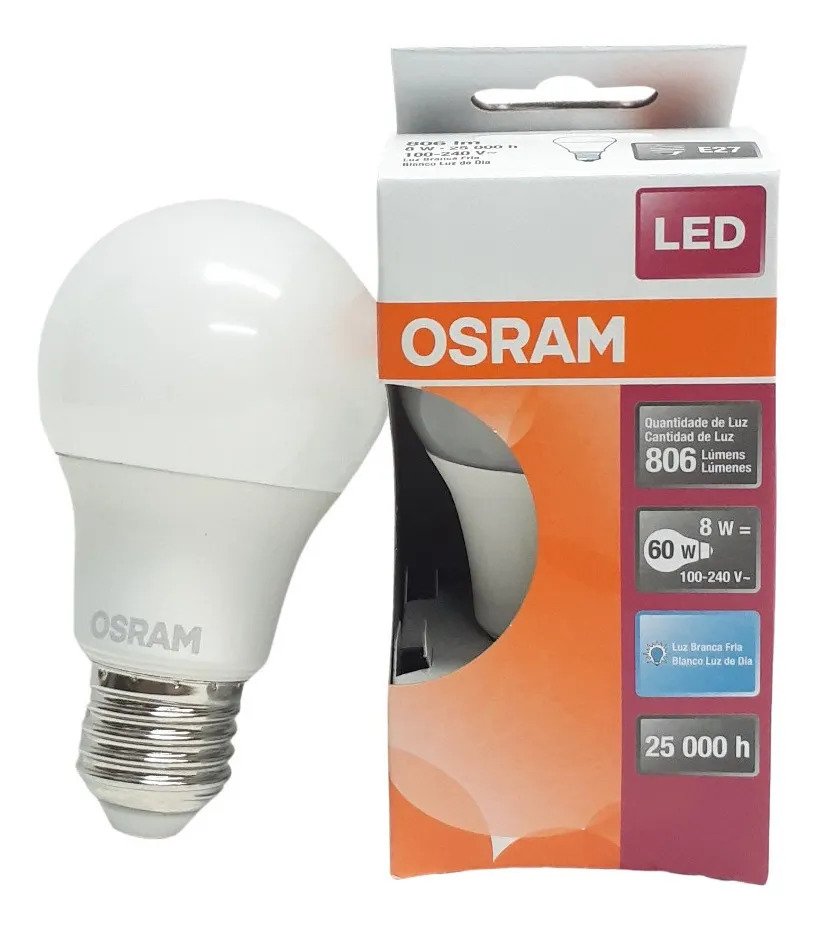 Lâmpada Led Osram 8w 6500k Bivolt Luz Branca Bulbo | MadeiraMadeira