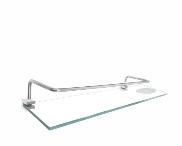 Prateleira dupla proteção parede vidro com saboneteira Grego Metal ...