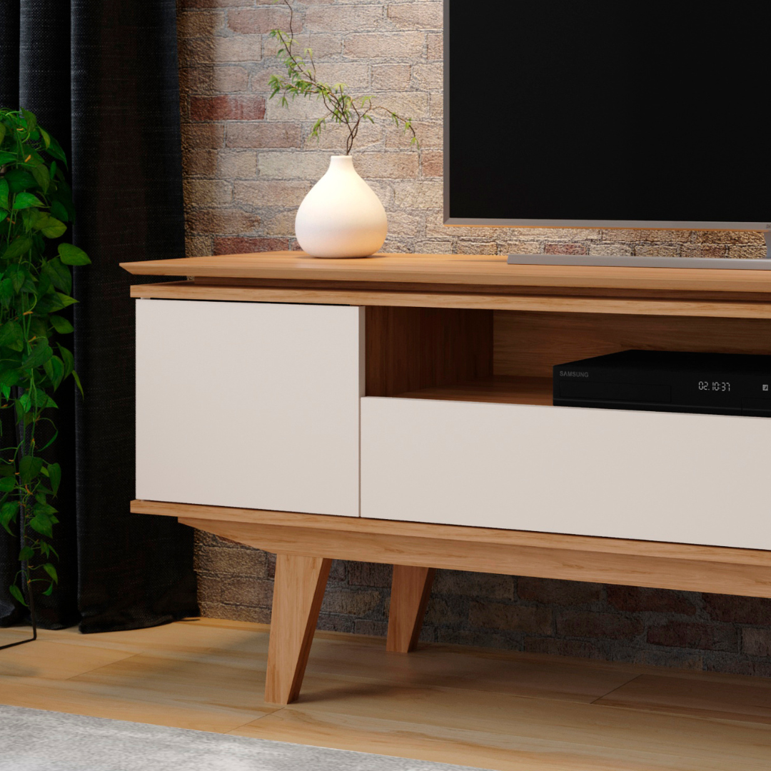 RACK IRIS 160 COM NICHO EM VIDRO PARA TV ATÉ 75” - PÉROLA | MadeiraMadeira