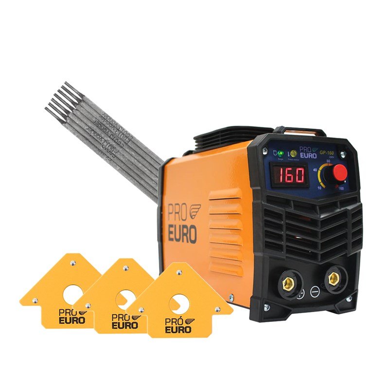 Maquina solda inversora gp 160 220v pro euro + 3 esquadro magnetico ...