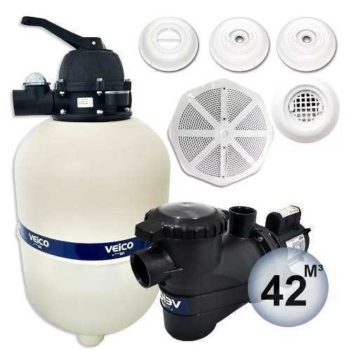 Kit Completo Para Piscina Filtro V-40 Bomba 1/4 Cv Veico Até 42 Mil ...
