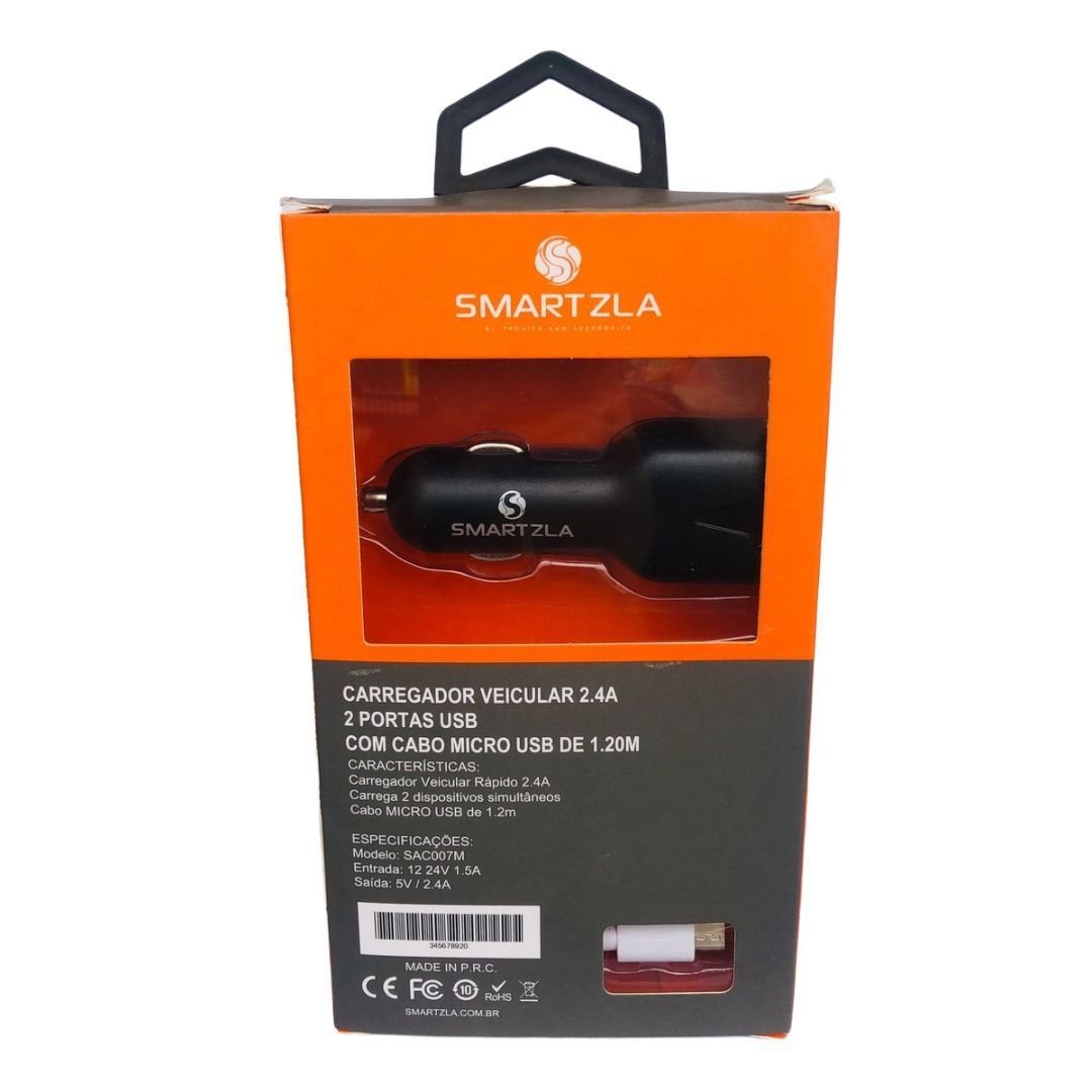 Carregador Veicular Usb 2 Saídas Smartzla Sac007m Preto | MadeiraMadeira