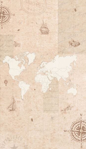 Mural Mapa Mundi Vintage - 1,74 x 3,00m | MadeiraMadeira