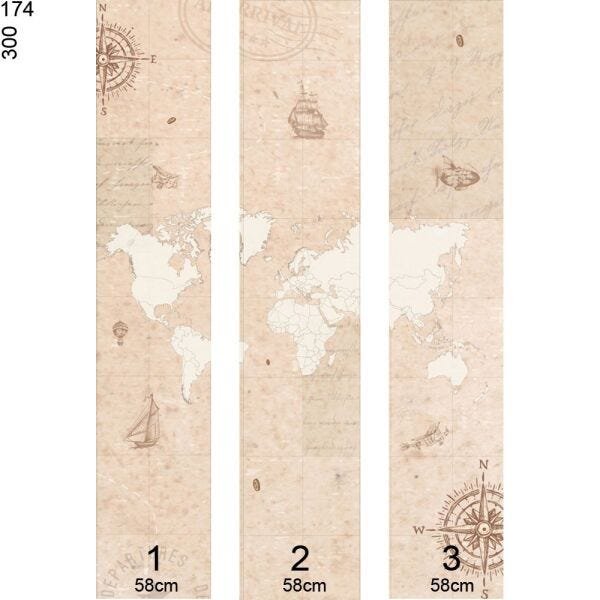 Mural Mapa Mundi Vintage - 1,74 x 3,00m | MadeiraMadeira