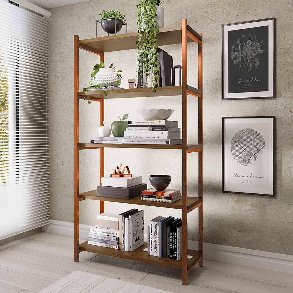 Estante Industrial 5 Prateleiras 90 cm Imbuia Bronze Garen Steel Mobile ...