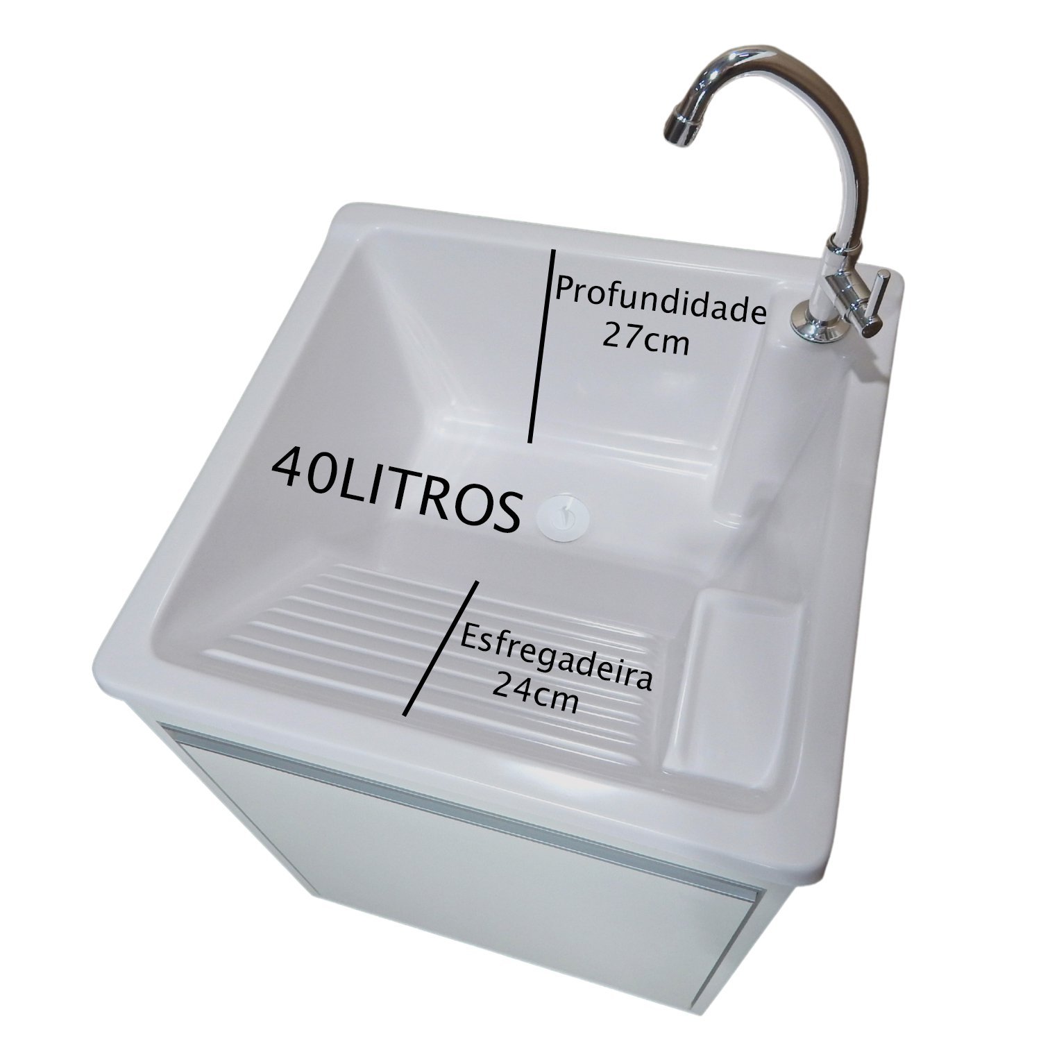 Tanque de Lavar Roupa Grande 40L com Torneira de Bancada Cor:Branco ...