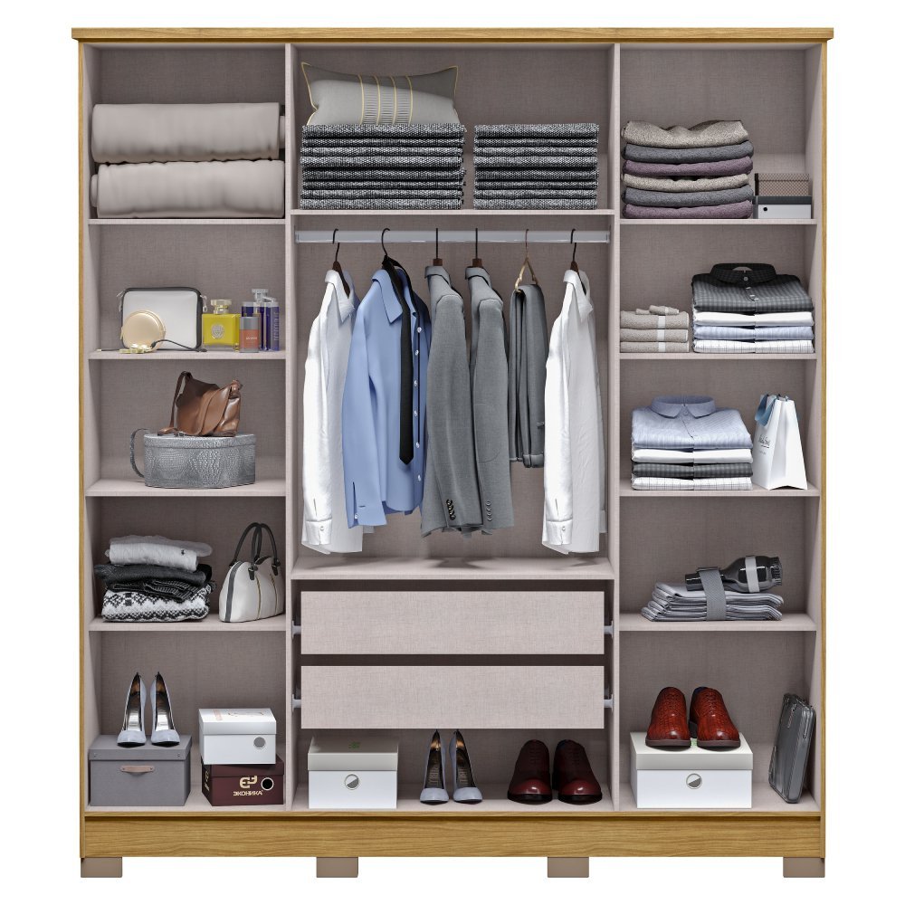 Guarda-Roupa Casal 4 Portas de Abrir e 2 Gavetas Internas Mônaco ...