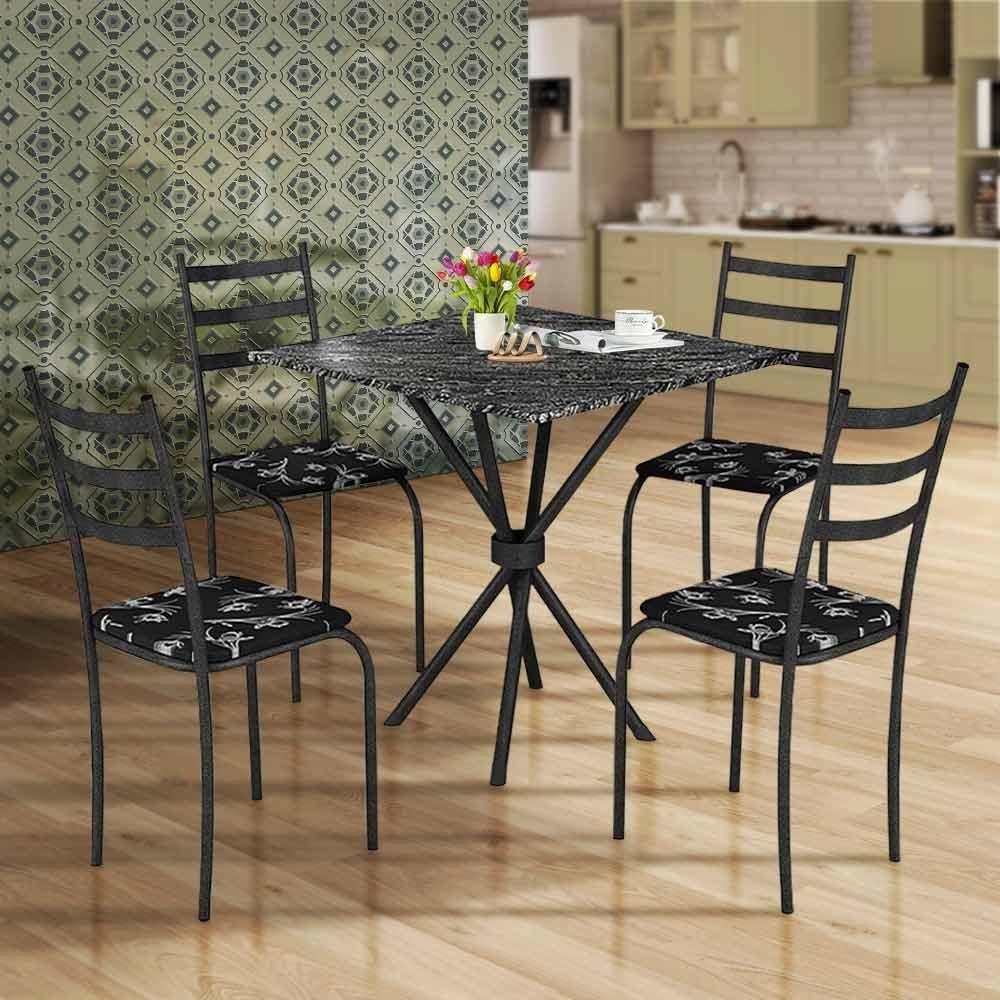 Jogo De Mesa 4 Cadeiras 75cm Base De Aço Tampo Martelado Preto ...