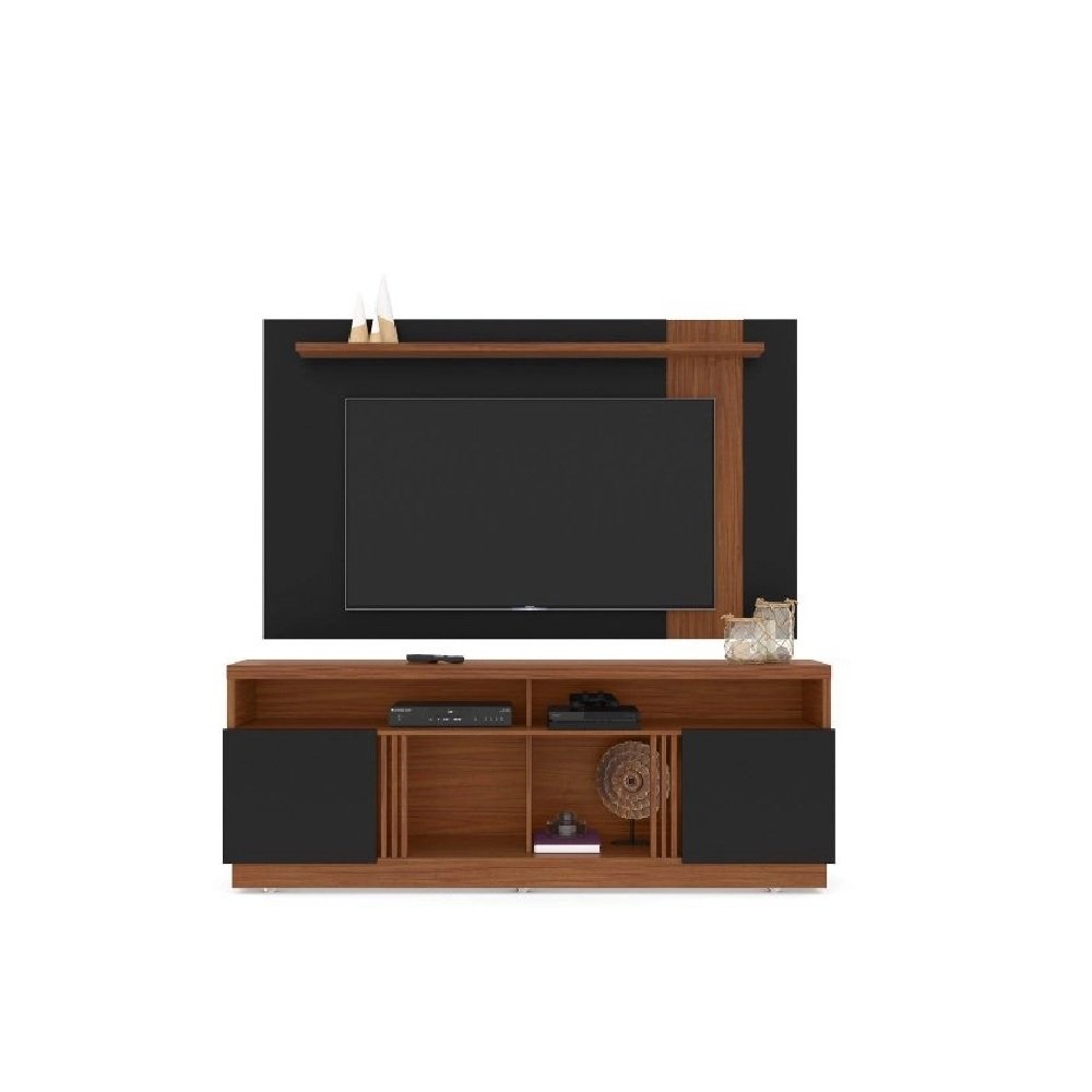 Rack Painel Argentina Para TV 70" Noce Milano Preto Fosco Colibri Rack ...