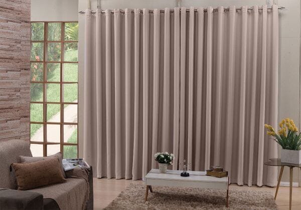 Cortina Bege Blackout Tecido Corta Luz 4,00x2,30 Ilhós Cromado ...