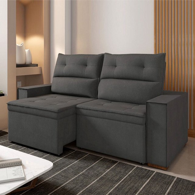 Sofá Veneza Retrátil e Reclinável 2,50m Suede:CINZA | MadeiraMadeira