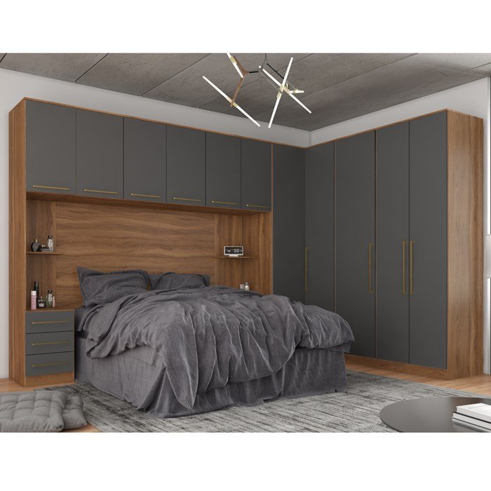 Quarto Modulado Casal 7 Peças Composição 2 Amendola Grafito Demartez ...