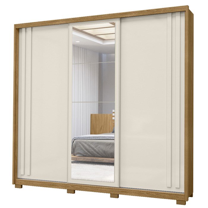 Guarda Roupa Casal 3 Portas Deslizantes Com Espelho 9850 Freijo Off ...