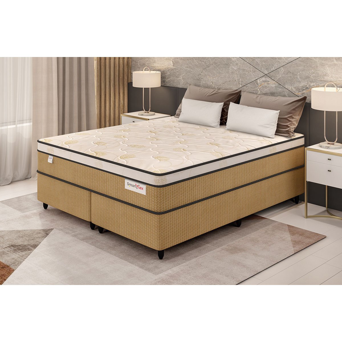 Cama Box Casal Queen Size c/ Colchão Smart Flex D26 de Molas Ensacadas ...
