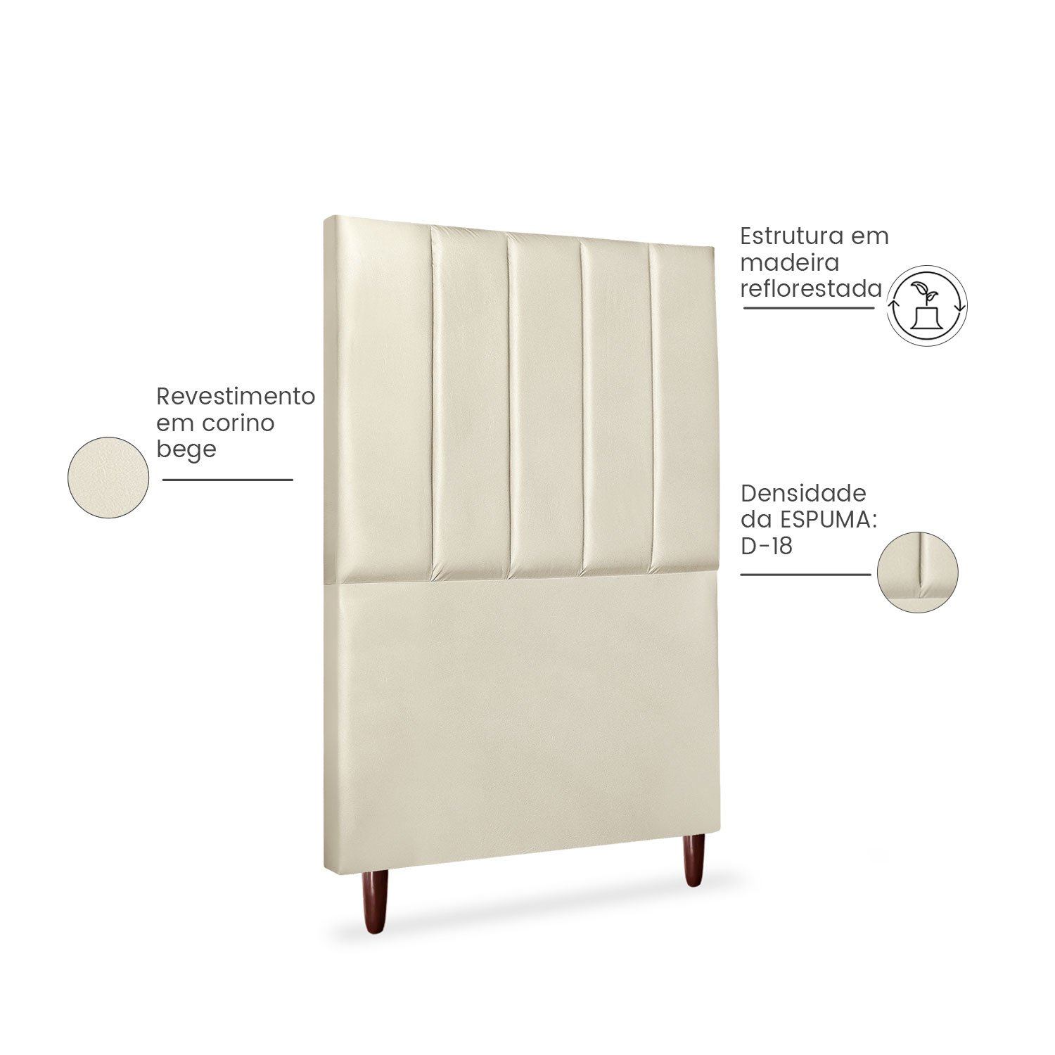 Cabeceira Cama Box Solteiro Estofada Carla 90cm Couro:bege | MadeiraMadeira