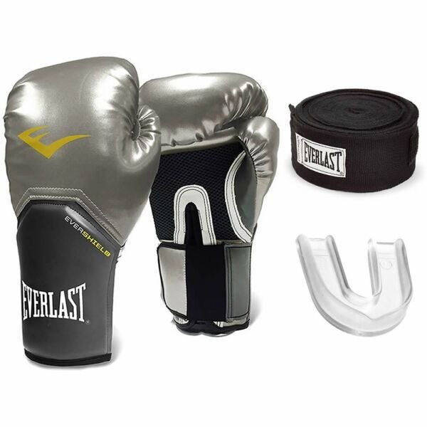 Kit Luva Boxe Pro Style Elite Prata Bandagem Bucal Everlast - 12oz ...