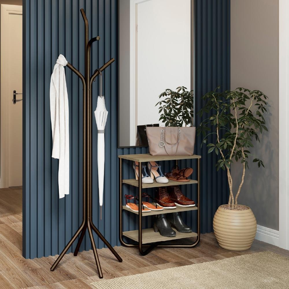 Conjunto Sala de Estar Austin Estante e Cabideiro Carraro | MadeiraMadeira