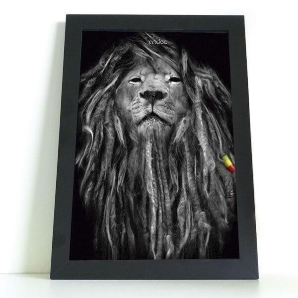 QUADRO DECORATIVO LEÃO DREADS COM VIDRO - 30x50 | MadeiraMadeira