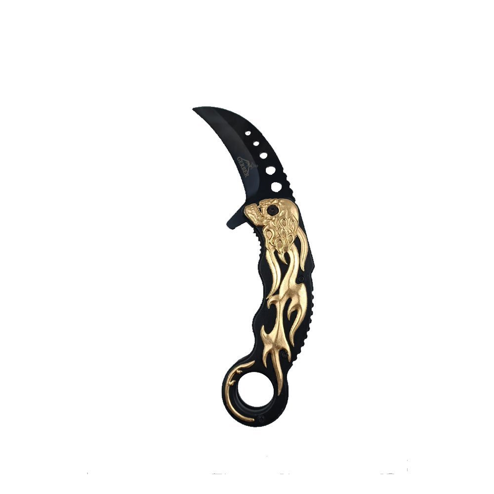 Canivete Karambit Semiautomático Super Knife Skull Gold SKULLGOLD ...