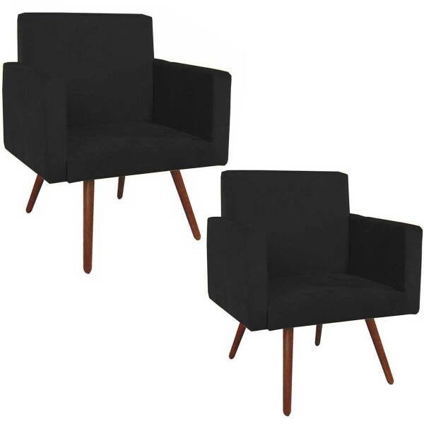 Kit 2 Poltronas Decorativas Nina Pé Palito Animale Preto | MadeiraMadeira