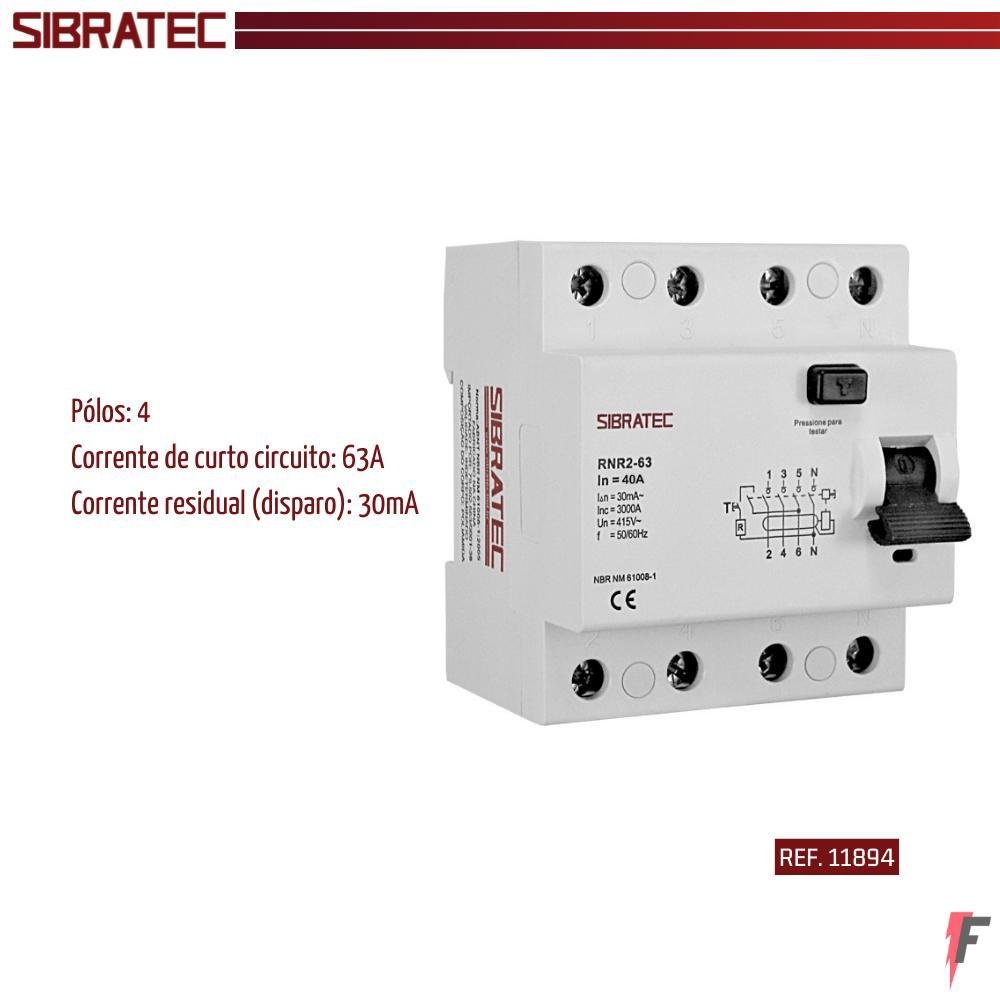 Interruptor Diferencial Dr Tetrapolar 63A 11894 Sibratec | MadeiraMadeira