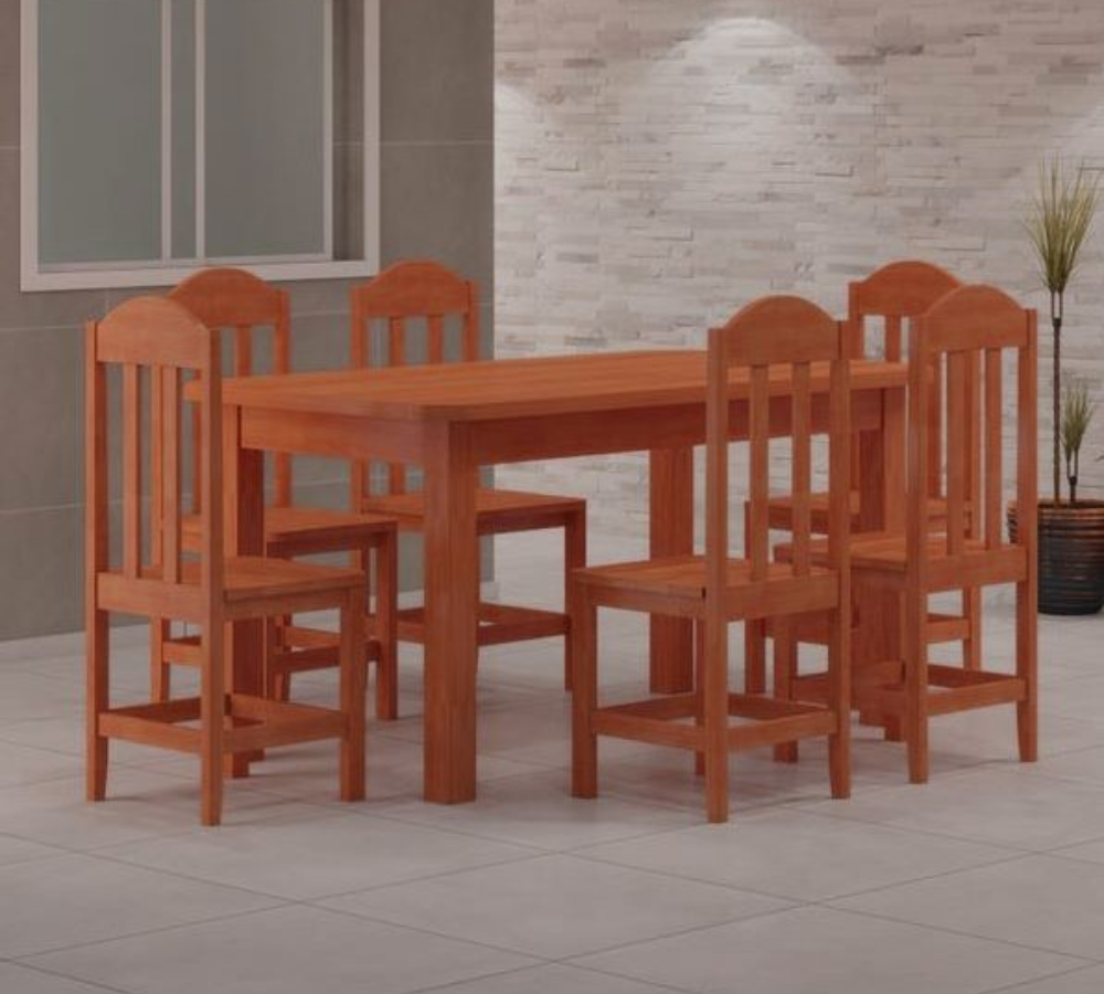 Mesa Com 6 Cadeiras de Madeira Maciça 135x75 Safira Mel | MadeiraMadeira
