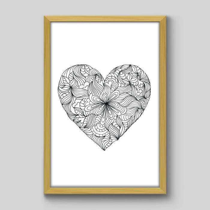 Quadro Corac?a?o Mandalah - 45x30cm - Moldura Padrão Madeira ...