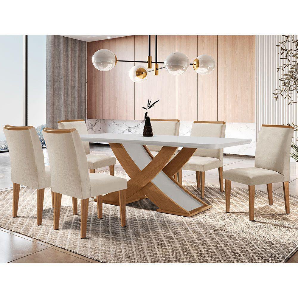 Mesa Lisboa 180 Mdf Canto Copo Com 6 Cadeiras Lunara | MadeiraMadeira