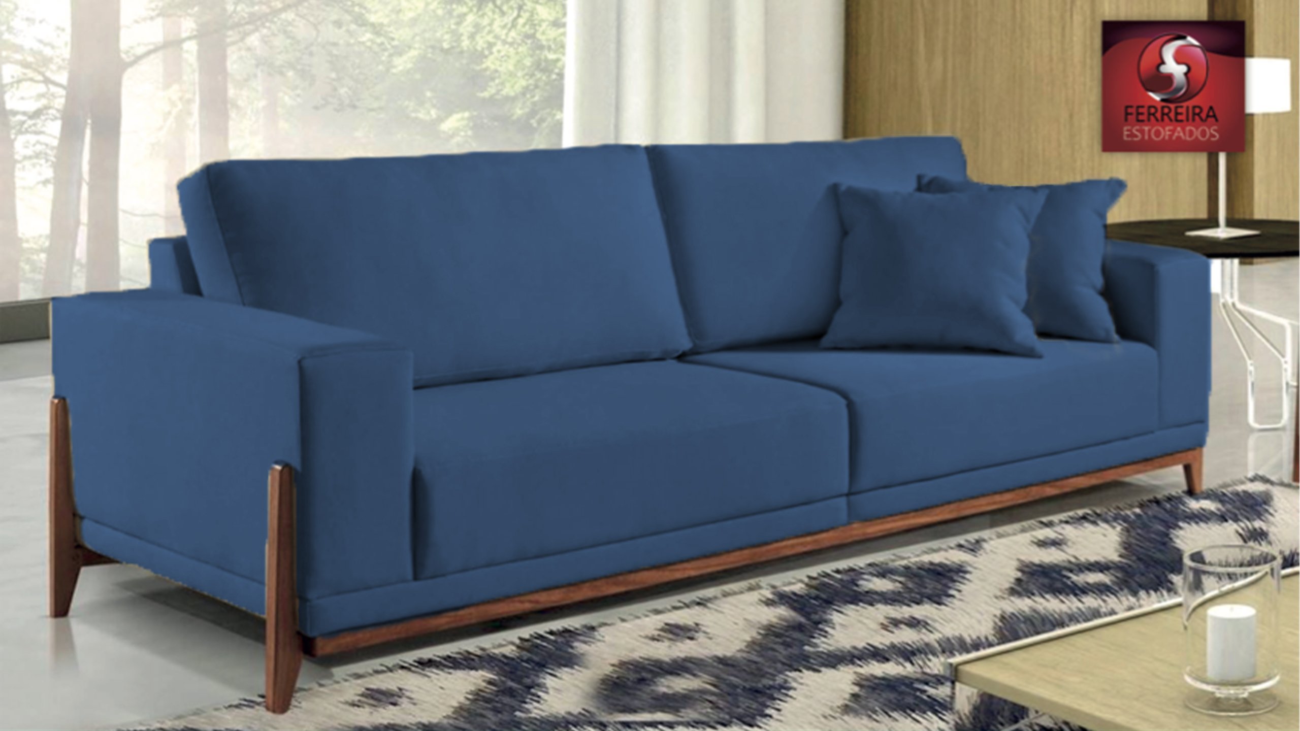 Sofá Lux Linho - Azul 2,20 m | MadeiraMadeira