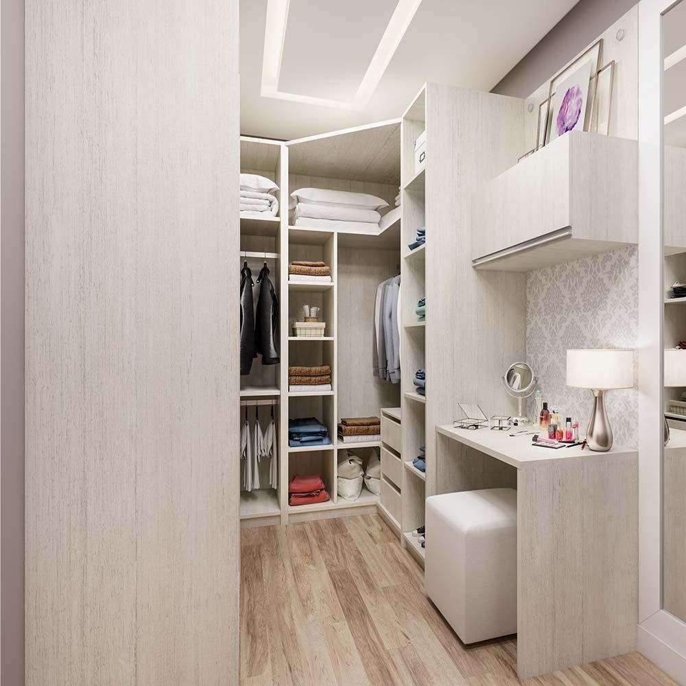 Guarda Roupa Em U 6 Peças, Escrivaninha E Basculante Crema | MadeiraMadeira