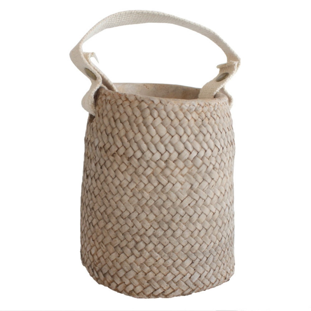 Cachepot Em Cerâmica Textura Em Palha Natural C/ Alça | MadeiraMadeira