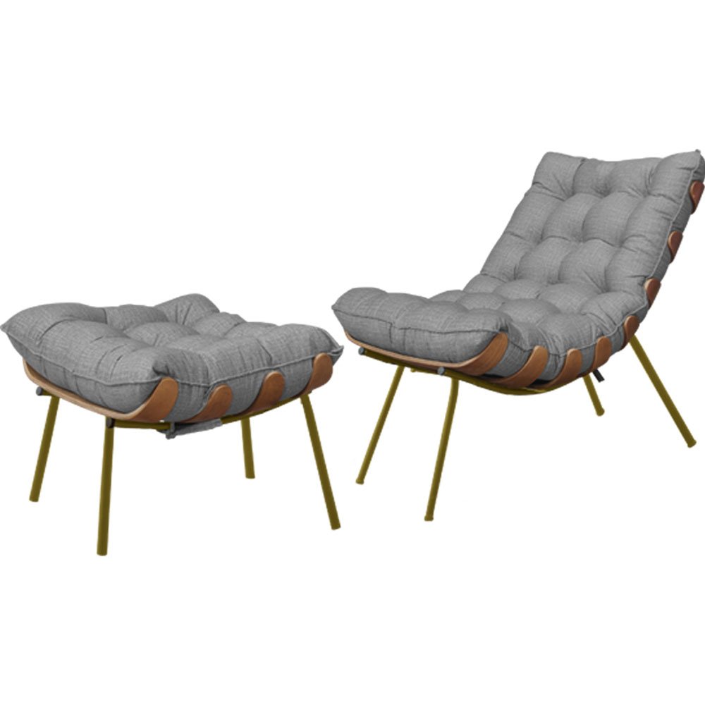 Kit poltrona e puff base fixa linho Cinza - House Moveis | MadeiraMadeira