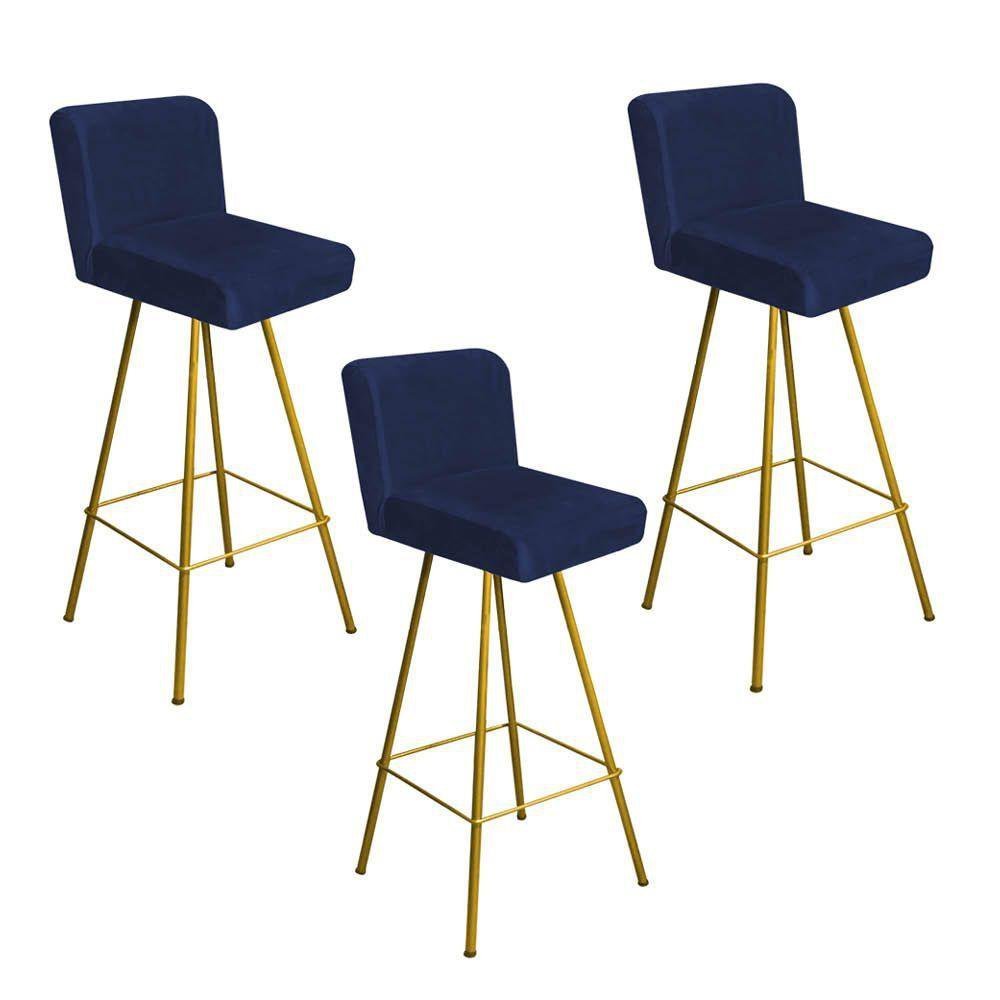 Kit 03 Banqueta Alta Lexi Cozinha Bar Balcão Bistrô Ferro Dourado Suede ...