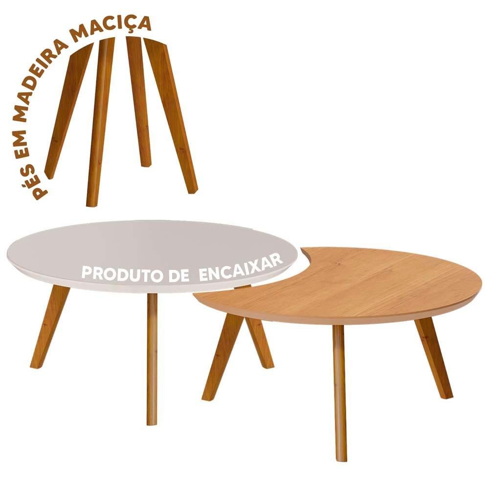 Conjunto de 2 Mesas de Centro com Pés em Madeira Maciça Off White ...
