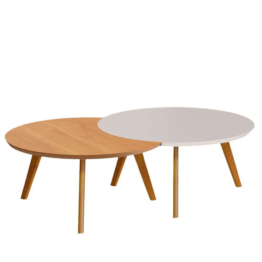 Conjunto de 2 Mesas de Centro com Pés em Madeira Maciça Off White ...