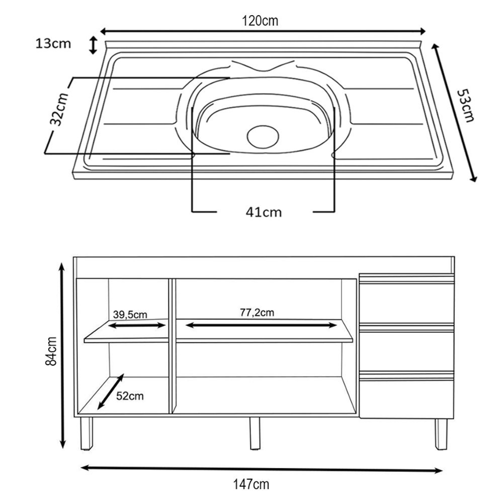 Balcão Gabinete com Pia 120cm 2 Portas Karen P14 Branco - Mpozenato ...