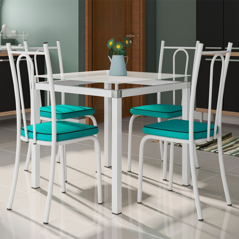 Conjunto De Mesa Tubular Malva Com 4 Cadeiras 123 Tampo De Vidro 75cm ...