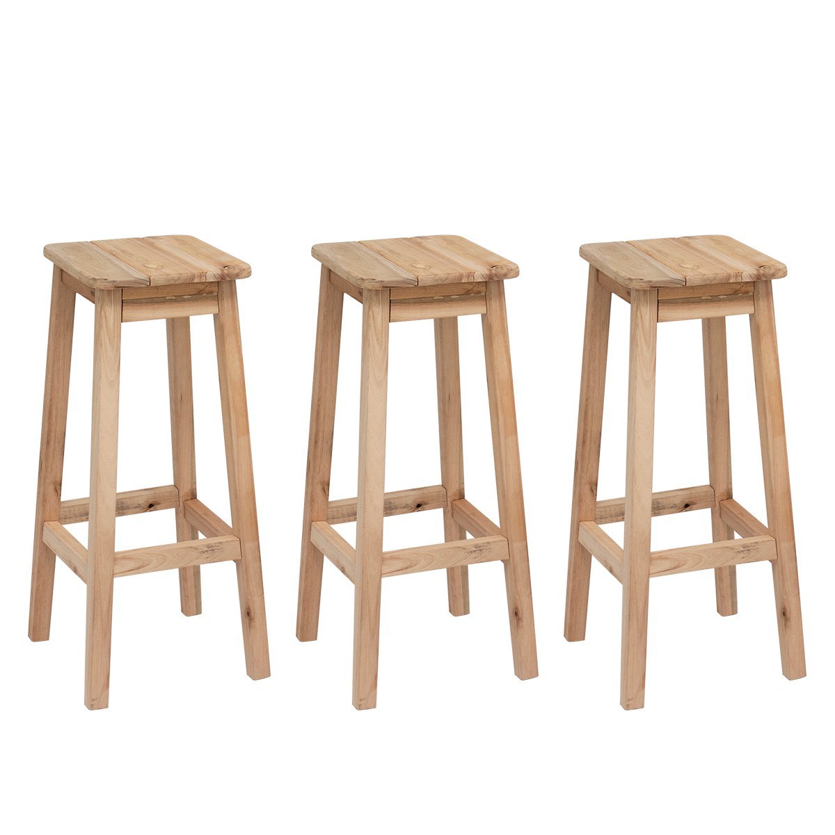 Kit 03 Banquinhos De Madeira Crua Banqueta sem Encosto Bar | MadeiraMadeira