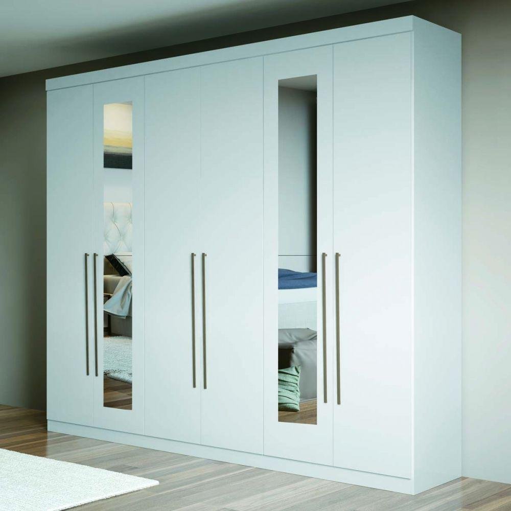 Guarda-roupa Branco 6 Portas Espelho 4 Gavetas E Prateleiras ...