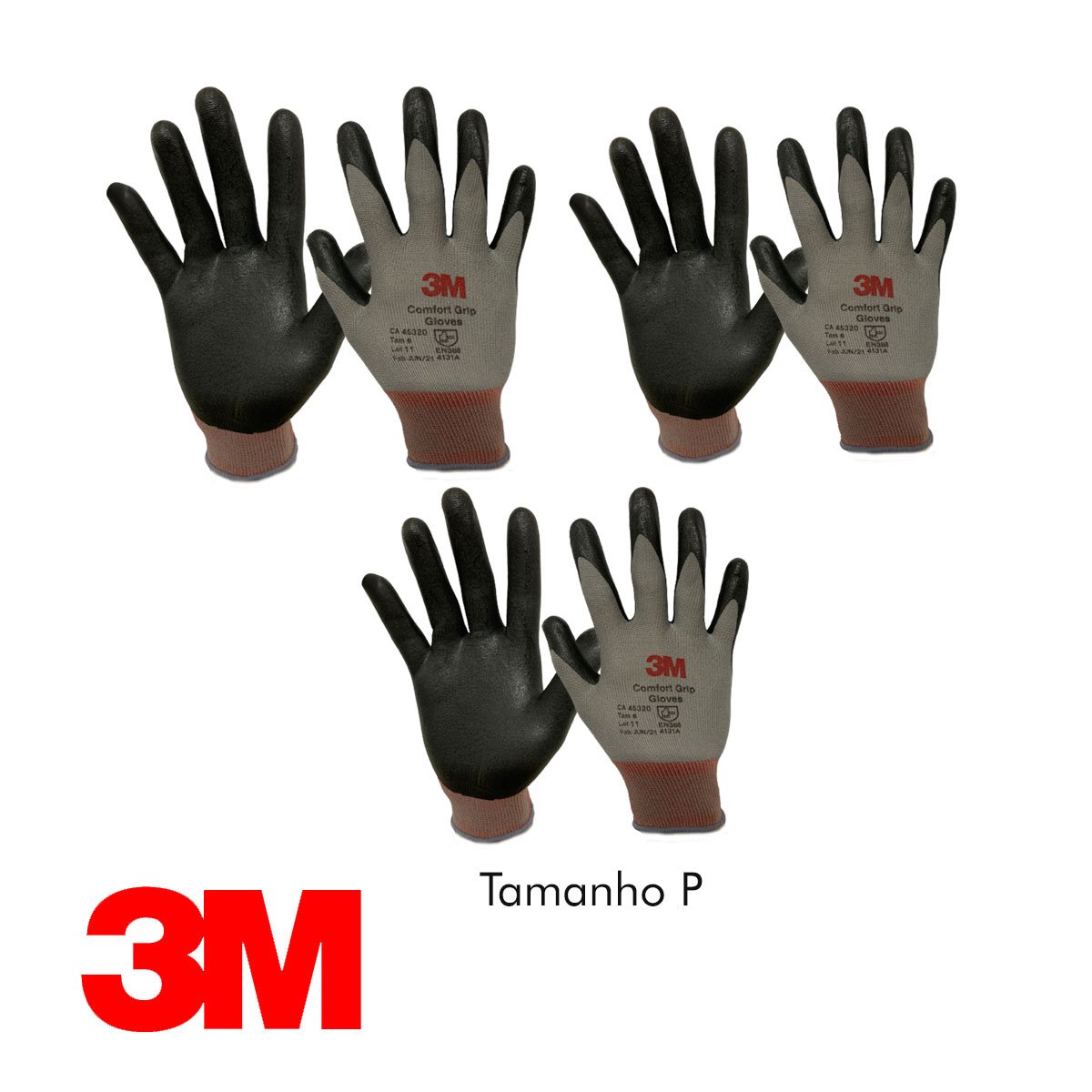Luva Comfort Grip Gloves 3M 3 Par Borracha De Nitrilo Tam P | MadeiraMadeira
