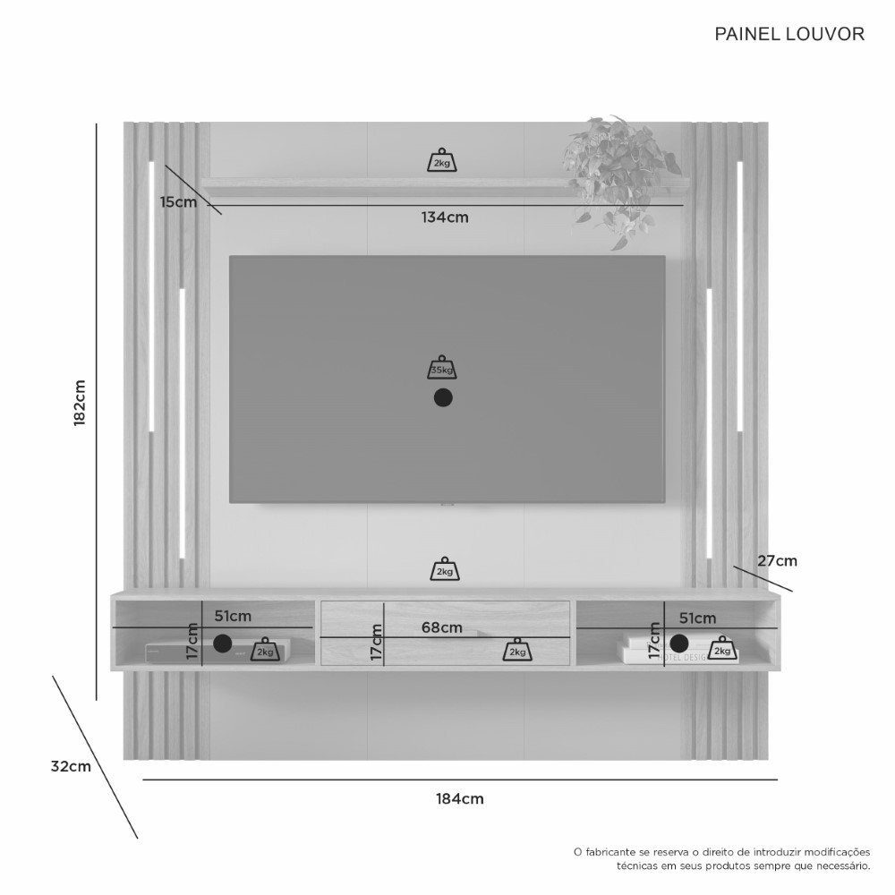 Painel Mdp e Mdf Ripado para Tv de até 65 Polegadas Nature e Off ...