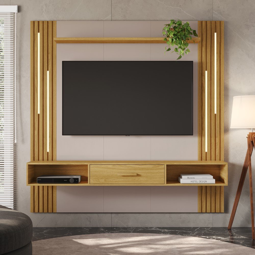 Painel Mdp e Mdf Ripado para Tv de até 65 Polegadas Nature e Off ...