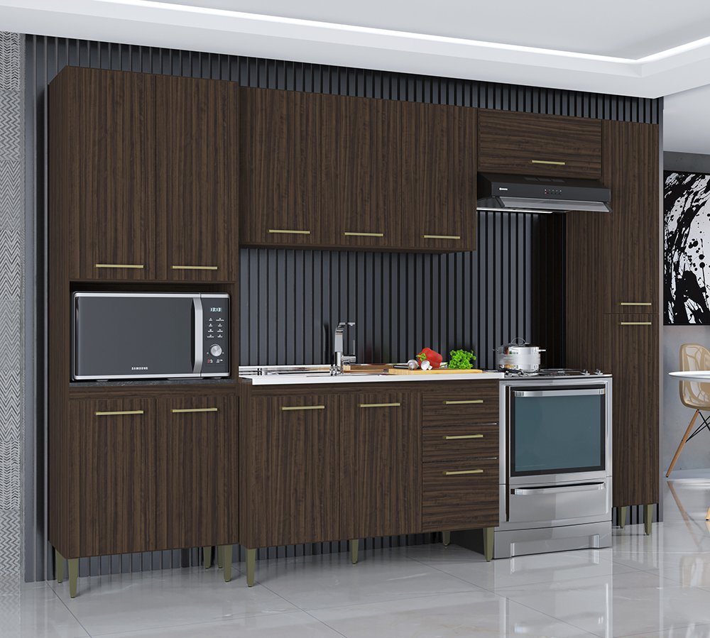 Cozinha Modulada Completa Cristal 8 05 Peças Chocolate Poquema ...