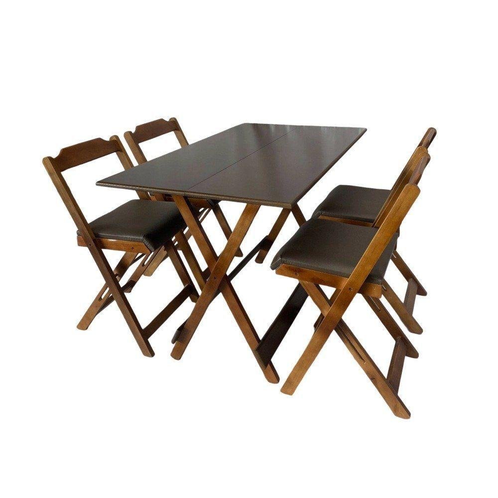 Conjunto Mesa Dobrável 120x70cm Estofado C/ 4 Cadeiras Imbuia Marrom | MadeiraMadeira