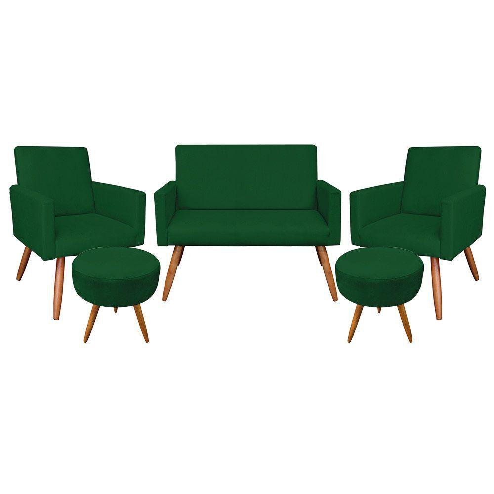 Kit Namoradeira 2 Poltronas E 2 Puffs Redondo Verde | MadeiraMadeira